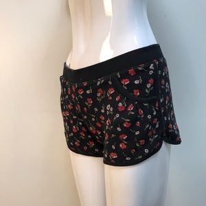 Shorts | Black Cloth Short Shorts With Red Flowers All Over | Poshmark